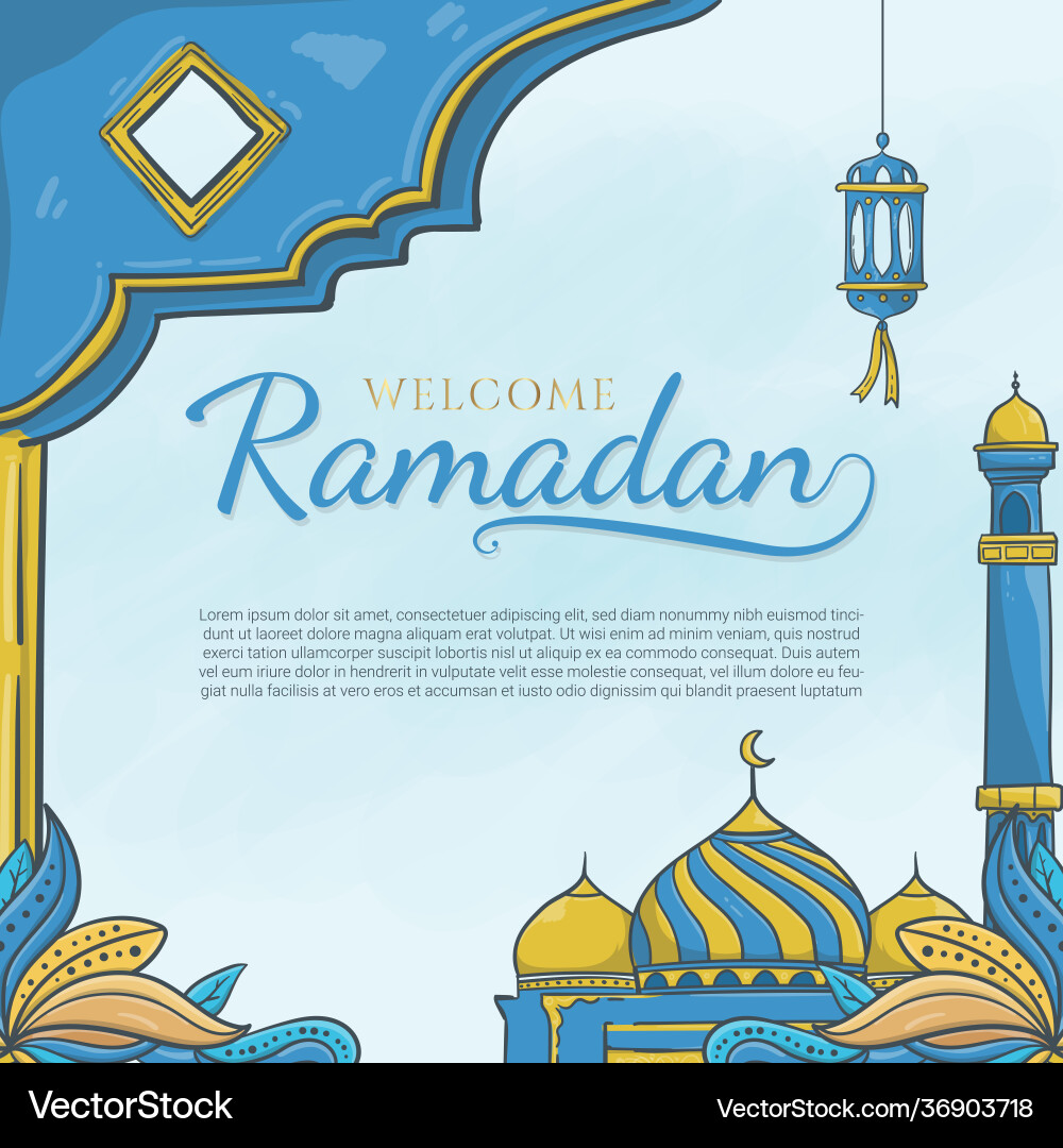 Hand drawn welcome ramadan with islamic ornament Vector Image