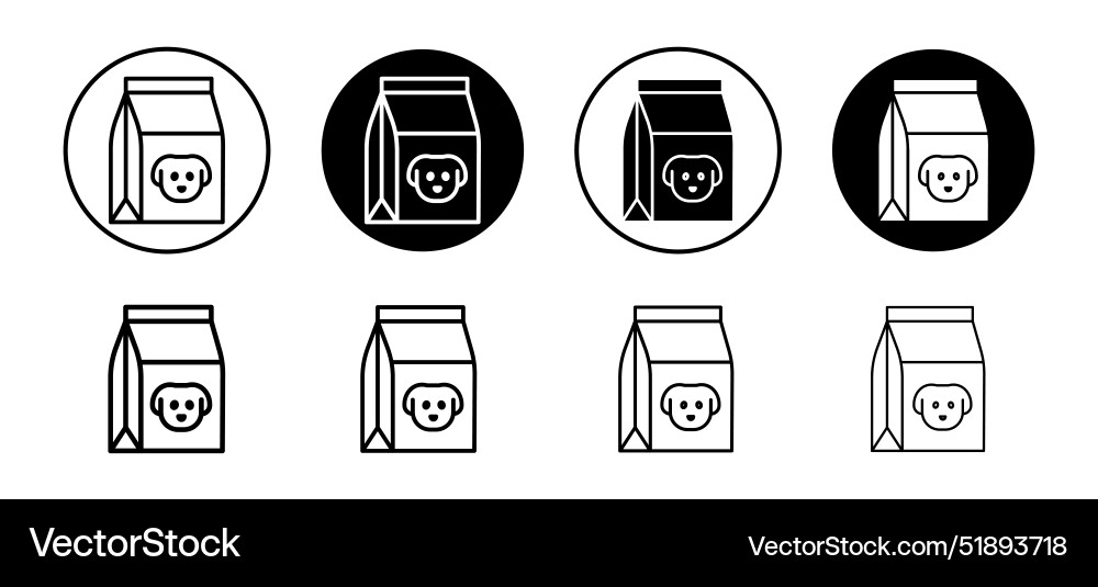 Pet food bag icon set collection Royalty Free Vector Image