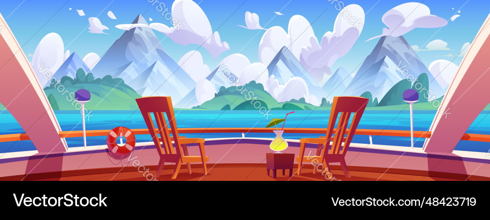 Cruise ship deck ocean view on mountain cartoon Vector Image