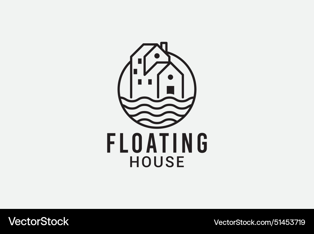 Floating house logo with simple in line Royalty Free Vector