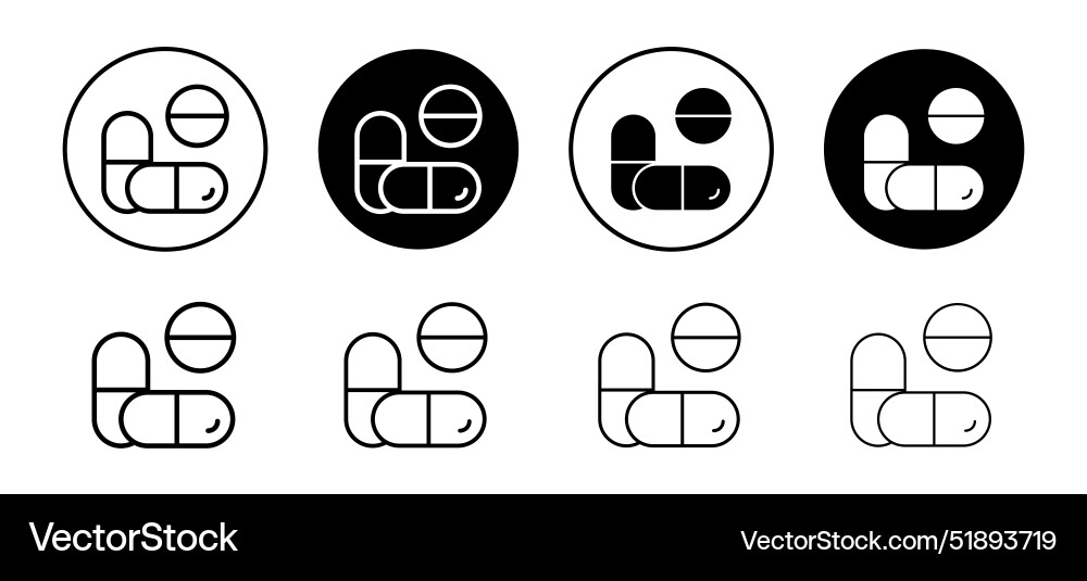 Pharmaceutical capsule icon set collection Vector Image