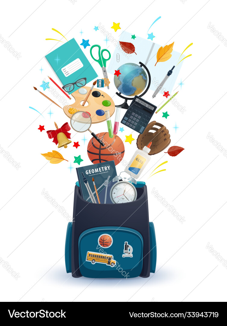 School bag with student education supplies Vector Image