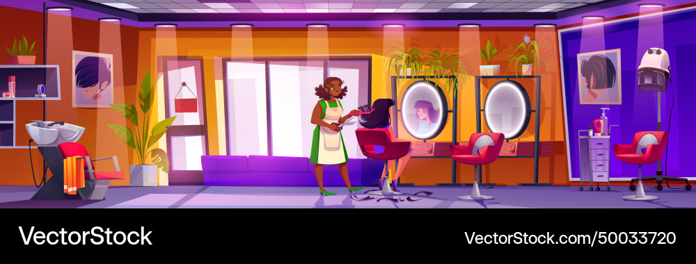 Beauty salon interior with stylist and client Vector Image