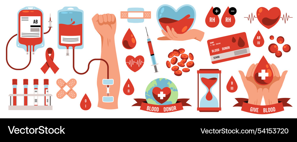 Blood donation elements cartoon donor objects Vector Image