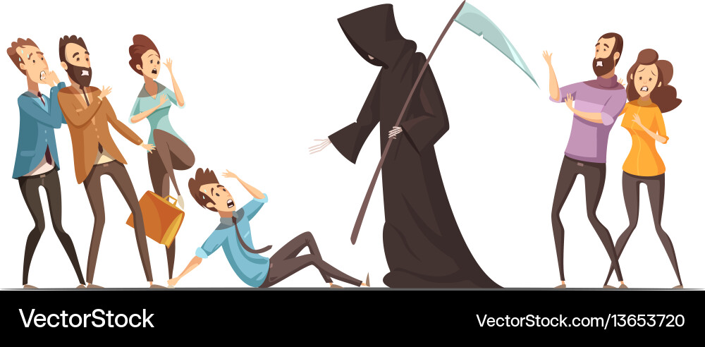 Death fear phobia anxiety cartoon composition Vector Image