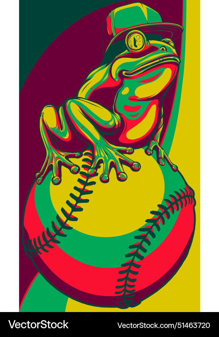 Frog on baseball ball Royalty Free Vector Image
