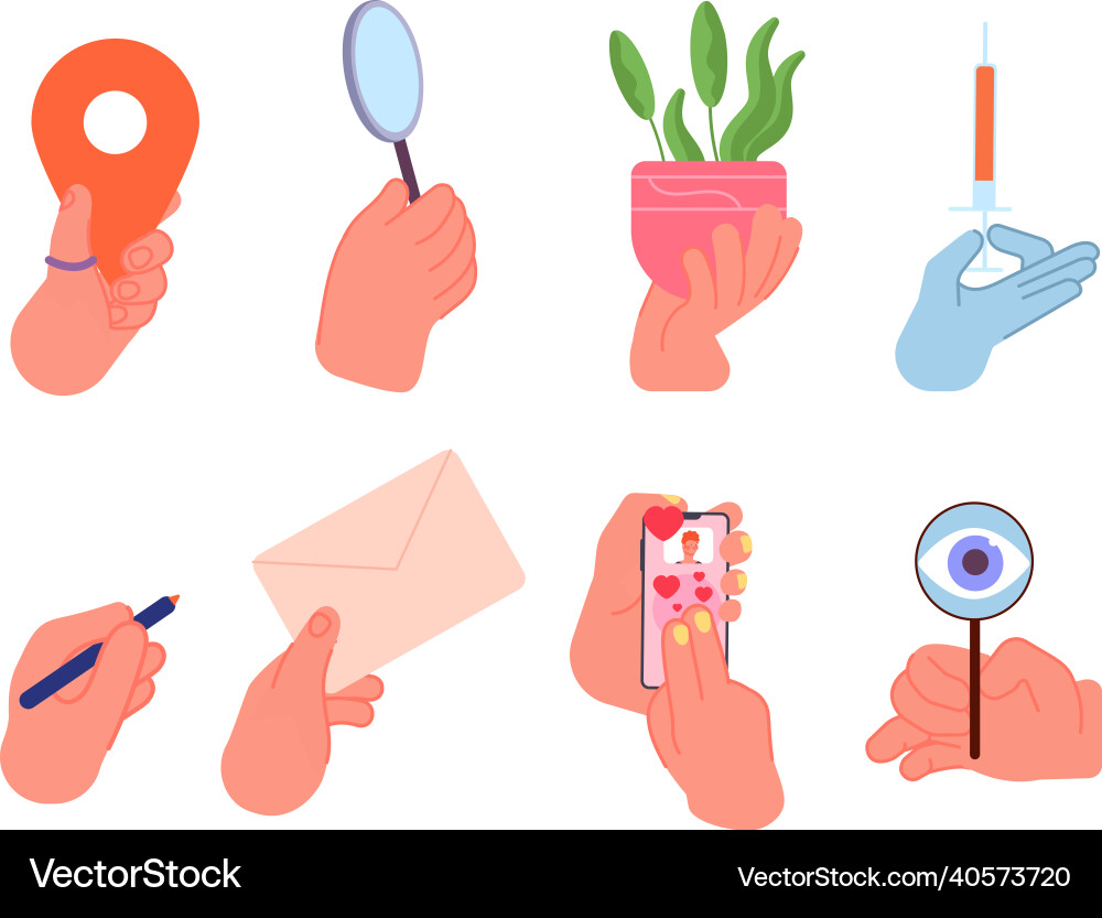 Hand holding things hands hold phone syringe Vector Image