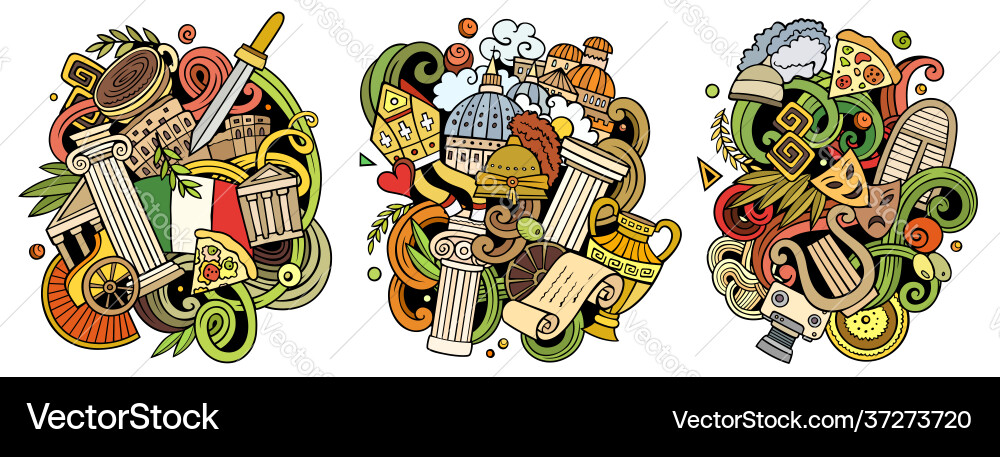 Italy cartoon doodle designs set Royalty Free Vector Image