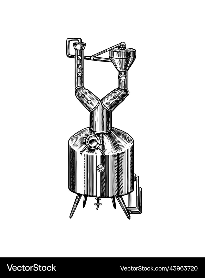 Pot swan necked copper stills distillery Vector Image