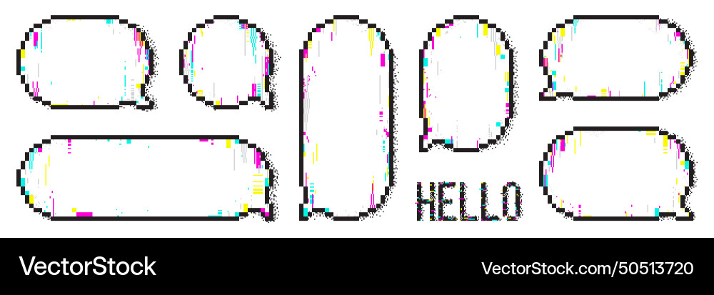 Retro set of pixel art dialogue box with glitch Vector Image