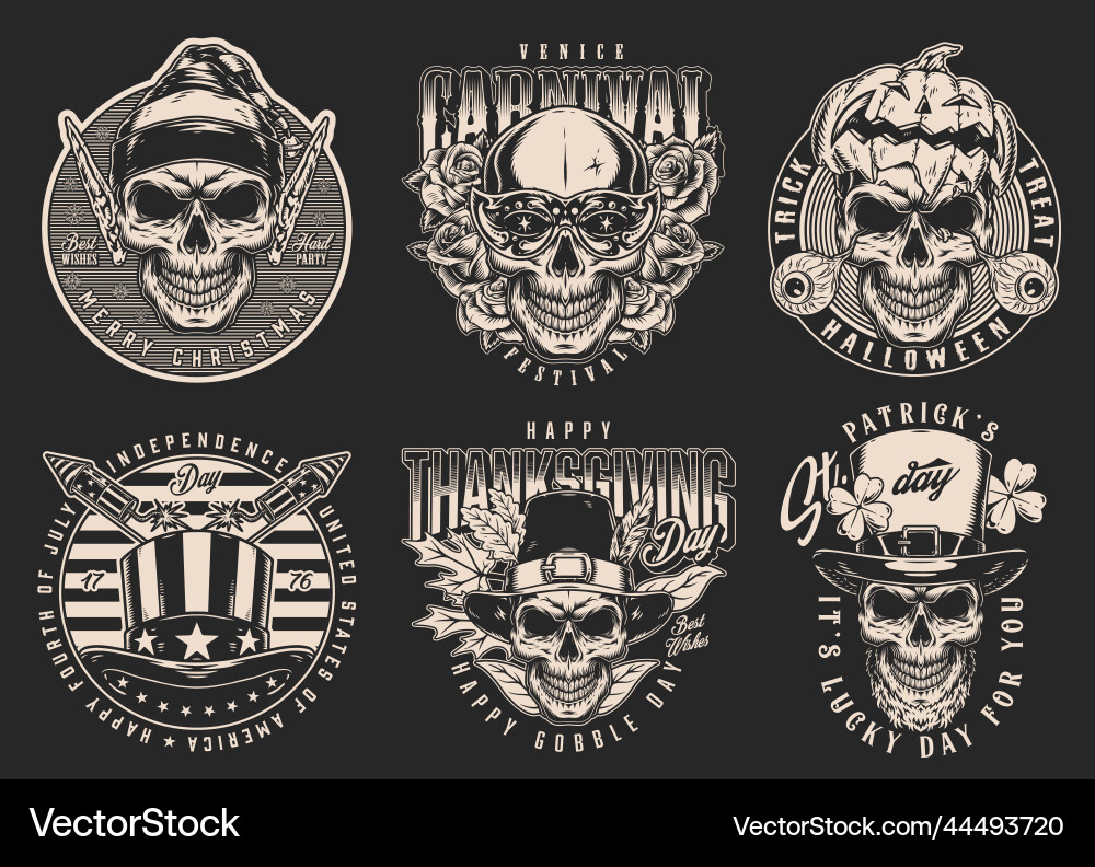 Scary holidays set monochrome flyers Royalty Free Vector