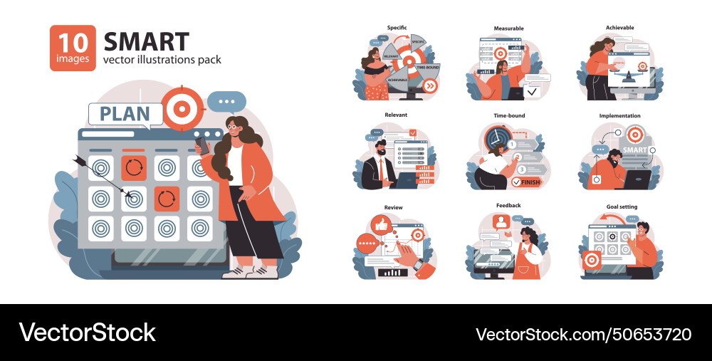 Smart objectives set flat Royalty Free Vector Image