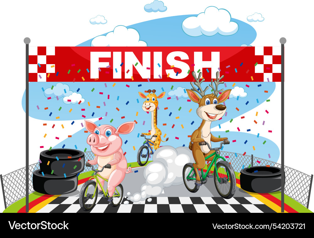 Animals celebrate crossing the finish line Vector Image