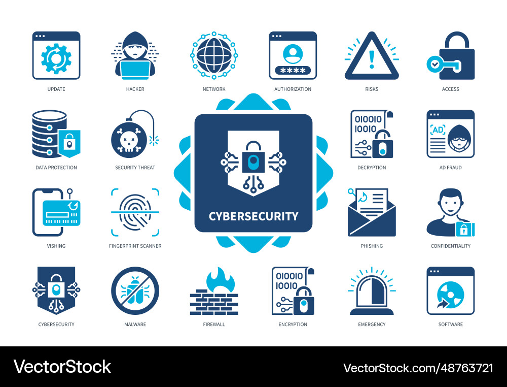 Cybersecurity solid icon set Royalty Free Vector Image