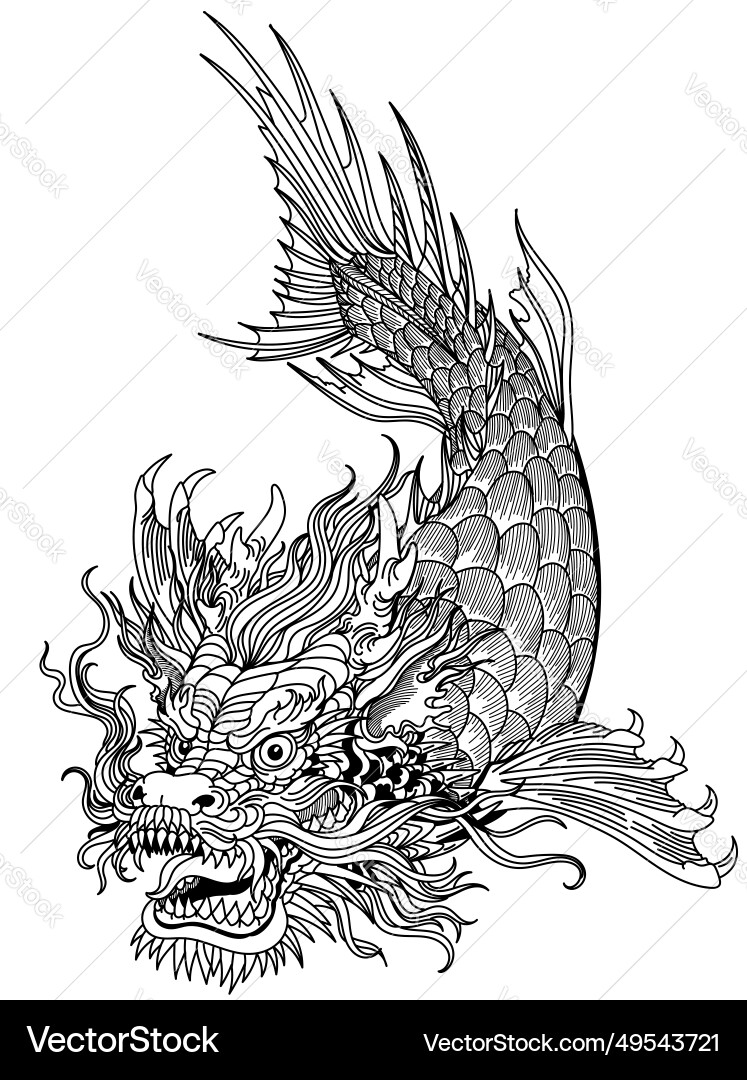 Dragon headed koi fish mythological creature Vector Image