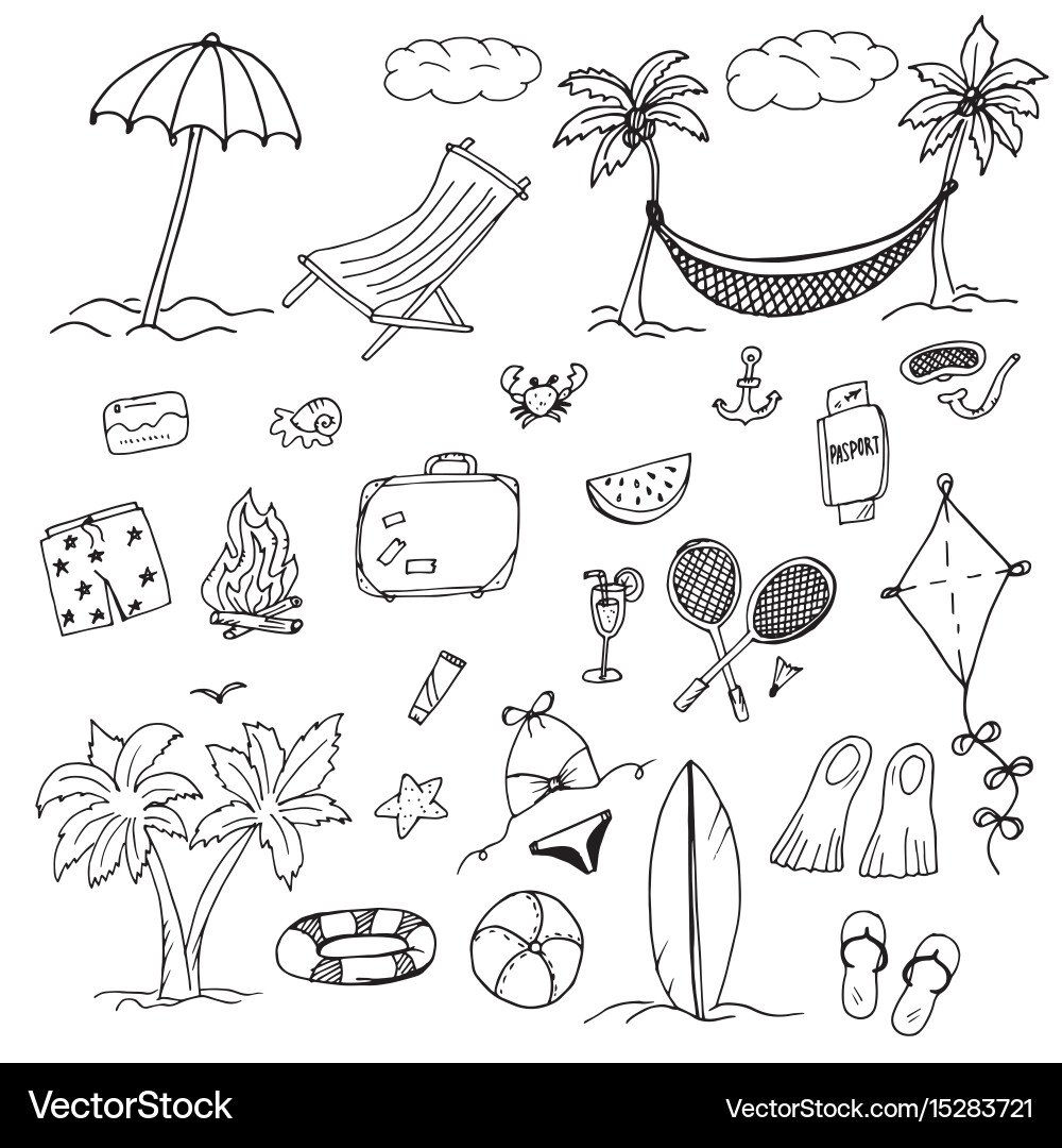 Zeichnungselemente von Freizeit und Strand Vektorbild