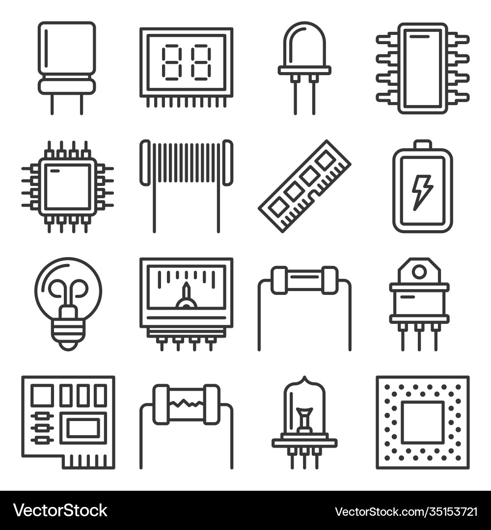 Electronic components icons set on white Vector Image