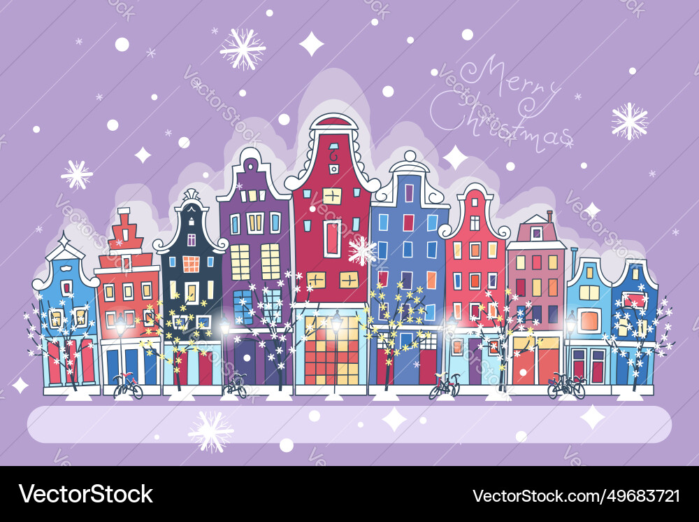European Christmas Cityscape Royalty Free Vector Image