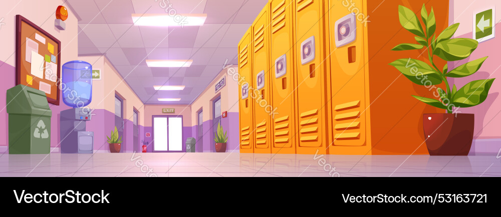 School corridor interior with locker in building Vector Image