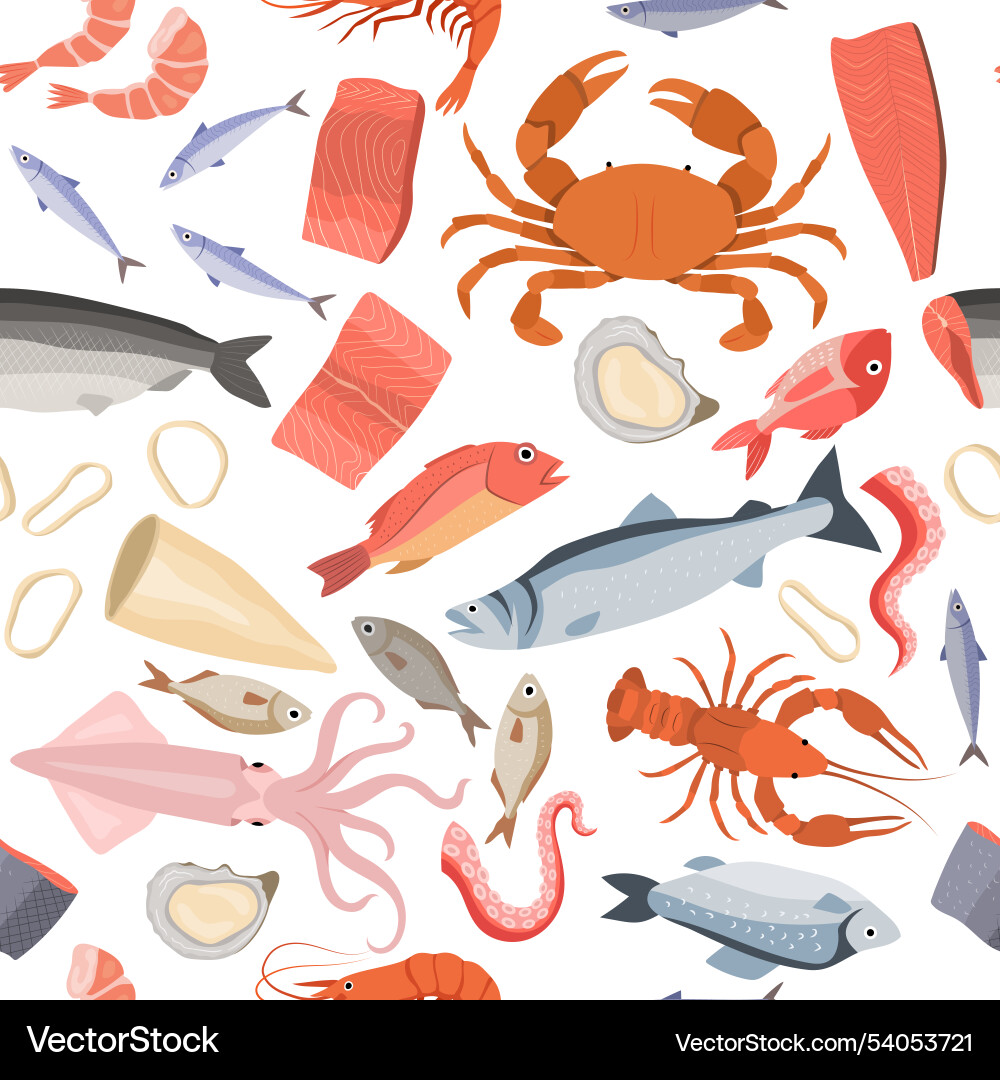 Seafood pattern seamless background with pictures Vector Image