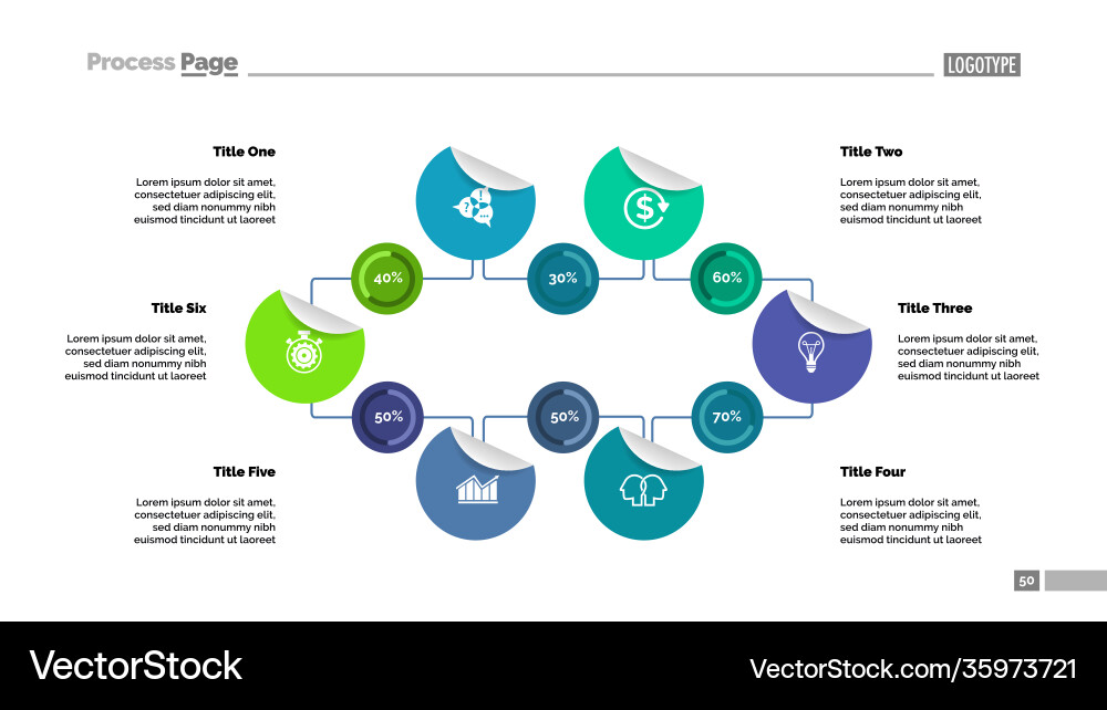 Six options percentage chart template Royalty Free Vector