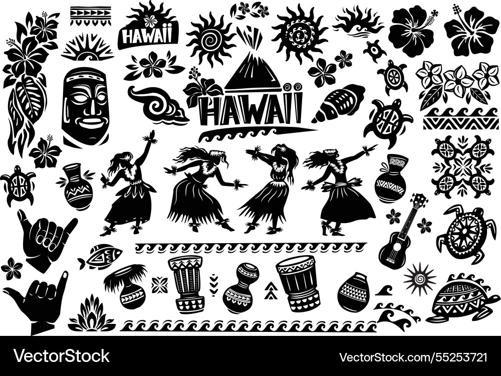 Traditional hawaiian symbols elements set Vector Image