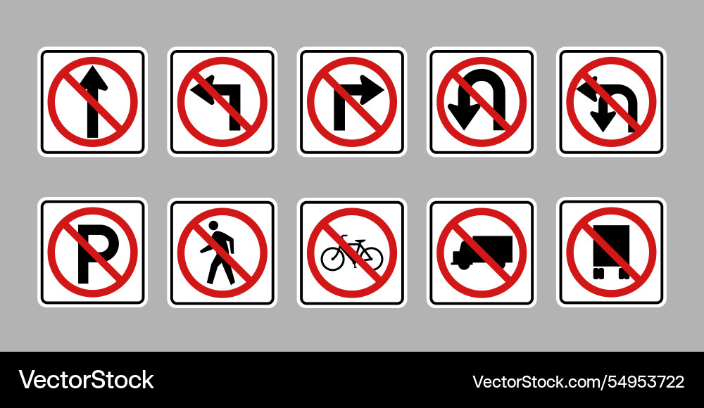 Forbidden regulatory traffic signs set Royalty Free Vector