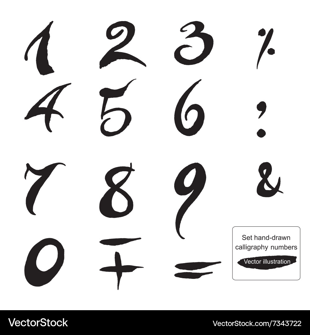 Hand-Drawn Ink Calligraphy Numbers Royalty Free Vector Image