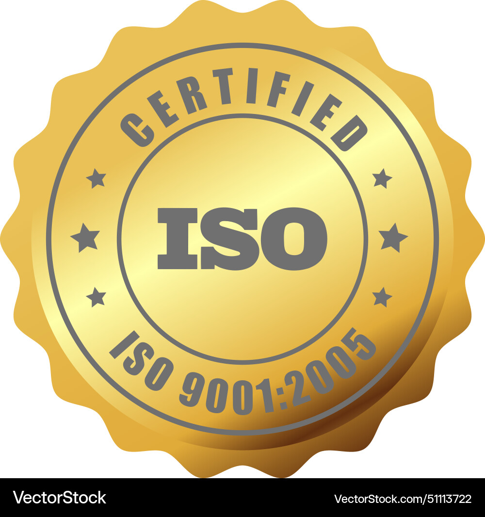 Iso seal in golden iso stamp certified company Vector Image