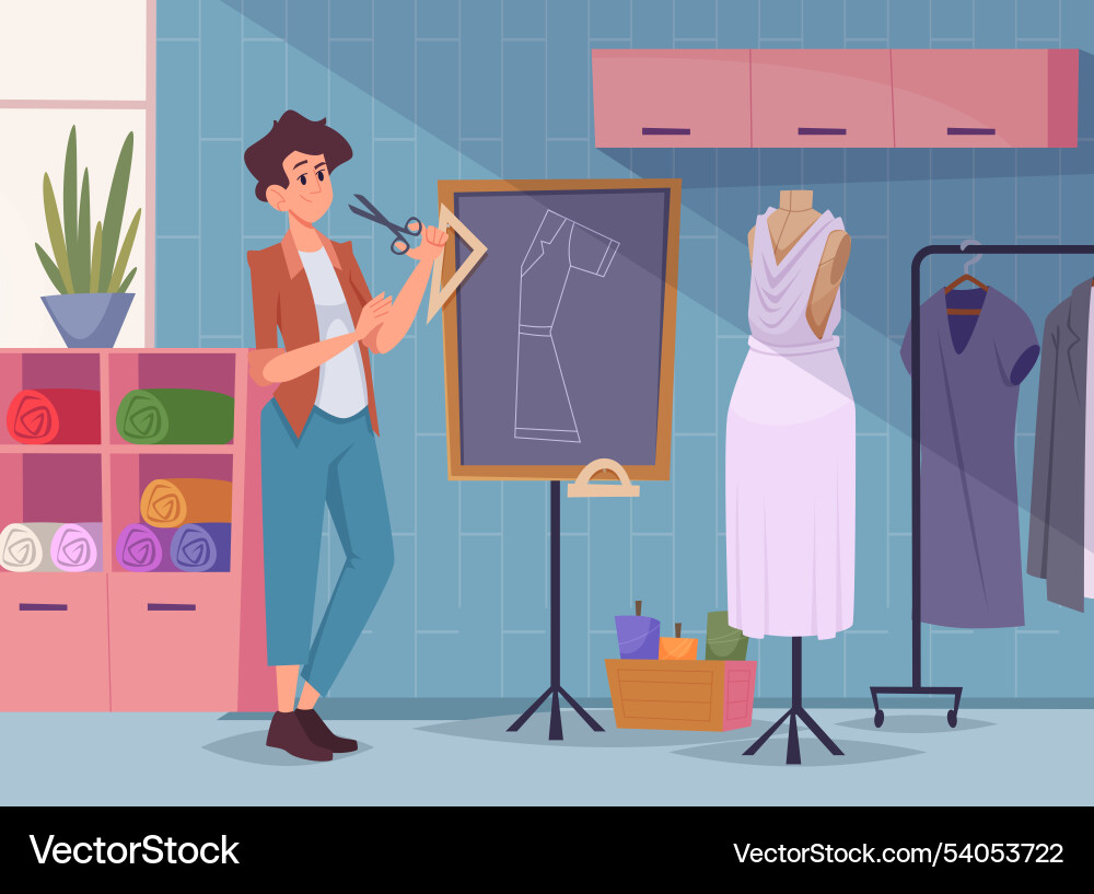 Tailor designer clothes production fashioned Vector Image