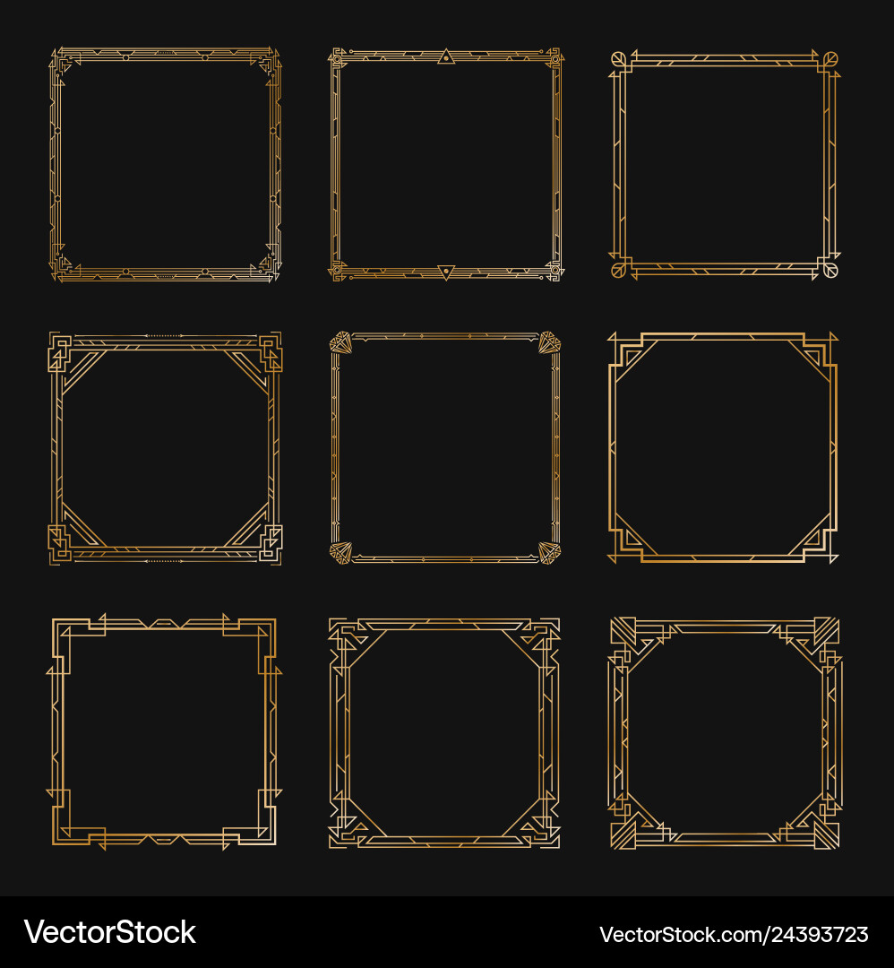 Art deco square gold frames and borders set Vector Image