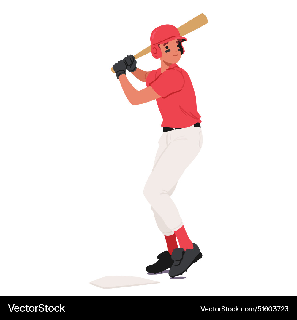 Baseball player in red uniform poised to hit Vector Image