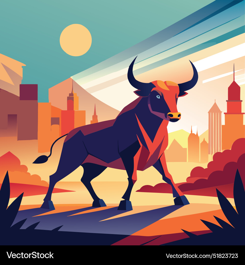 Bull in nature field wild Royalty Free Vector Image