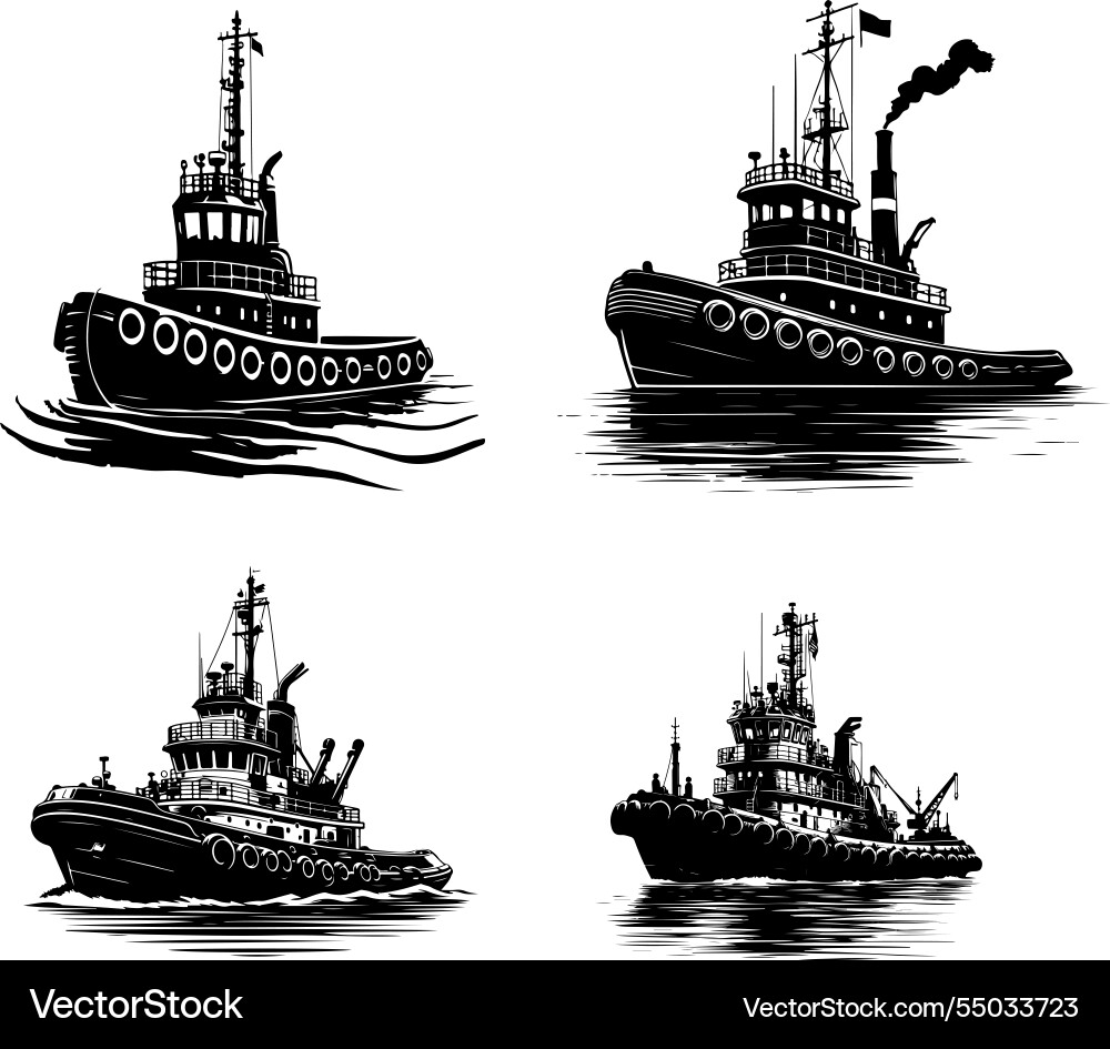 Tugboat in harbor art Royalty Free Vector Image