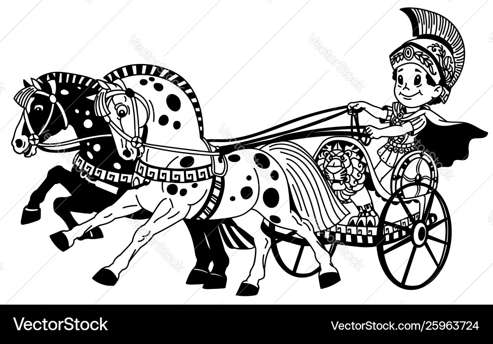 Cartoon roman chariot black white Royalty Free Vector Image