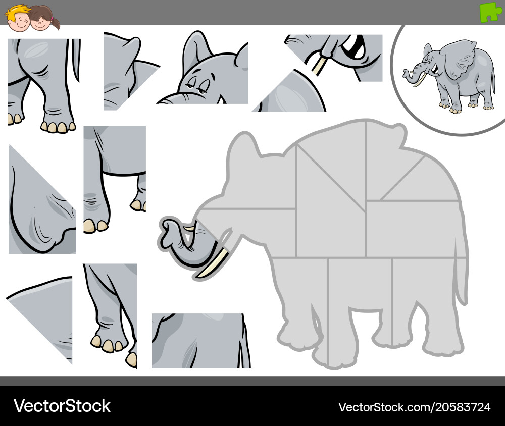 Jigsaw puzzle game with elephant animal Royalty Free Vector