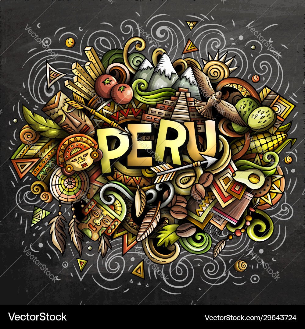 Peru handgezeichnete Cartoon-Doodles Lizenzfreier Vektor