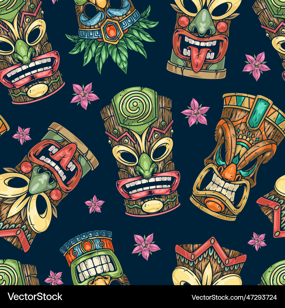Tiki masks colorful pattern seamless Royalty Free Vector