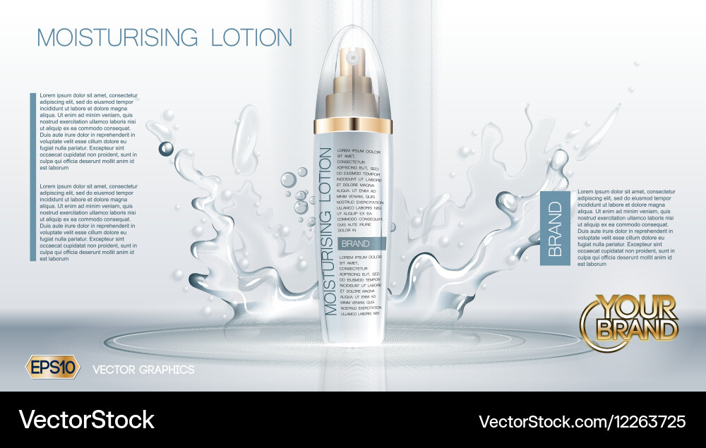 Aqua moisturizing lotion cosmetic ads Royalty Free Vector