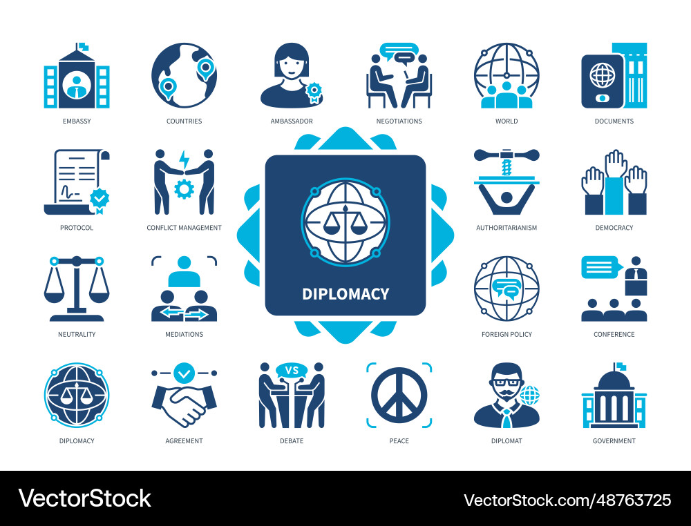 Diplomacy solid icon set Royalty Free Vector Image