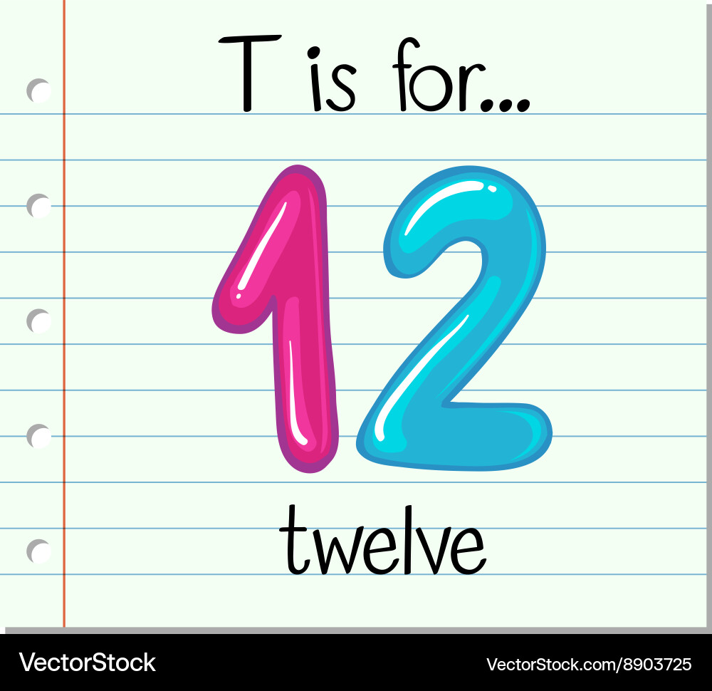 Flashcard letter t is for twelve Royalty Free Vector Image