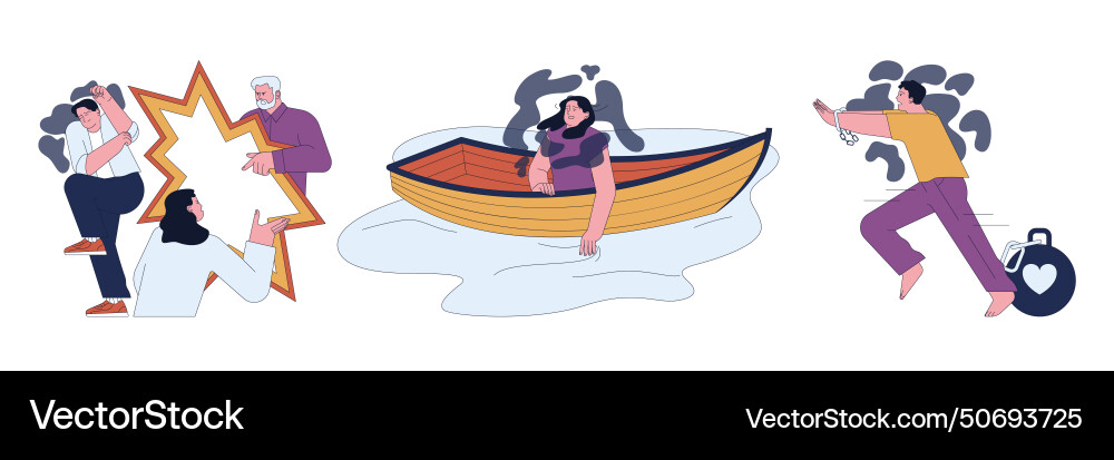 Human fears set scared characters confronting Vector Image