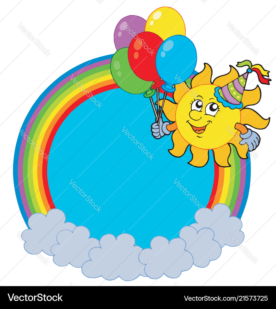 Rainbow circle with party sun Royalty Free Vector Image