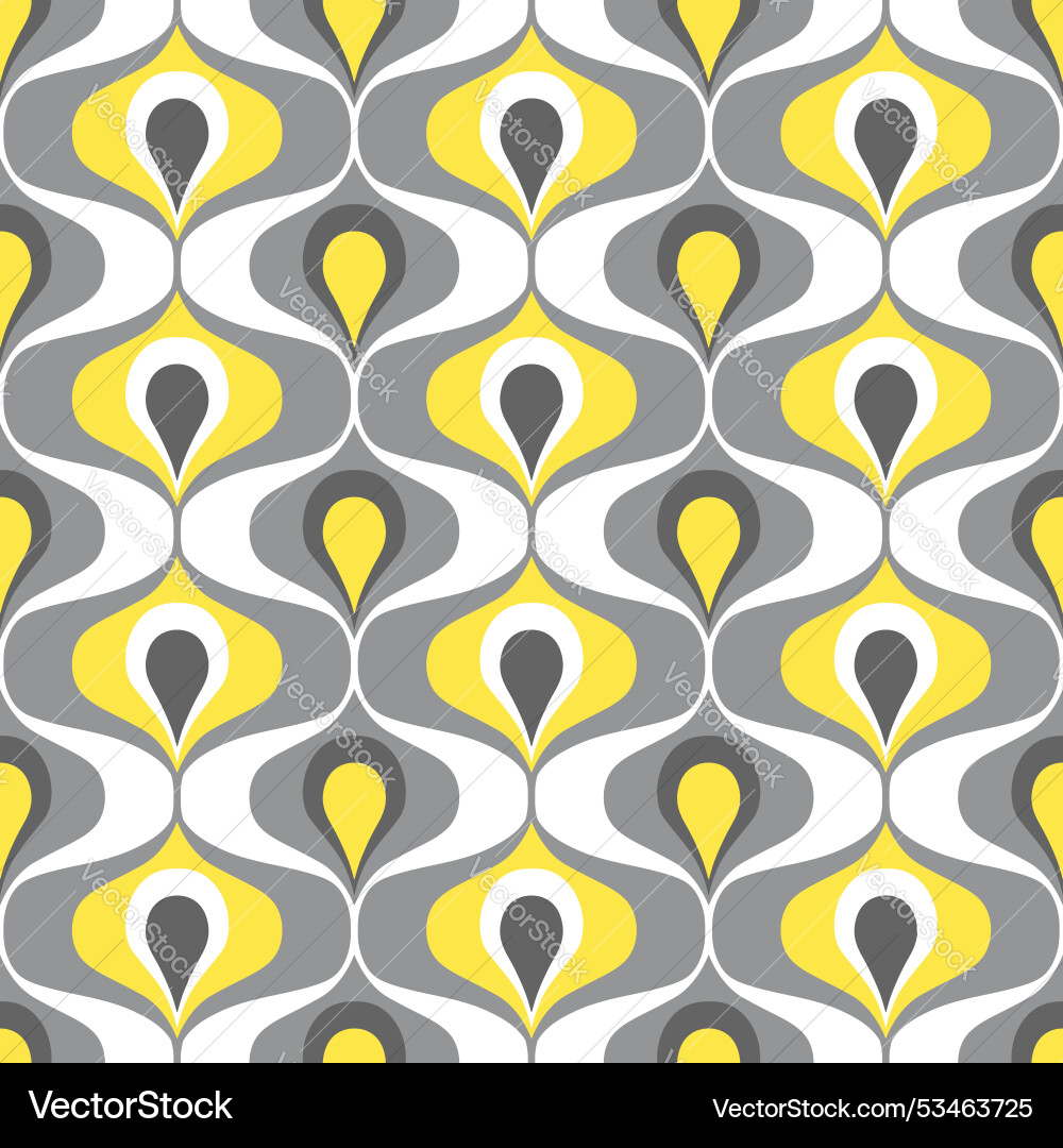 Retro midcentury ogee ovals yellow grey pattern Vector Image