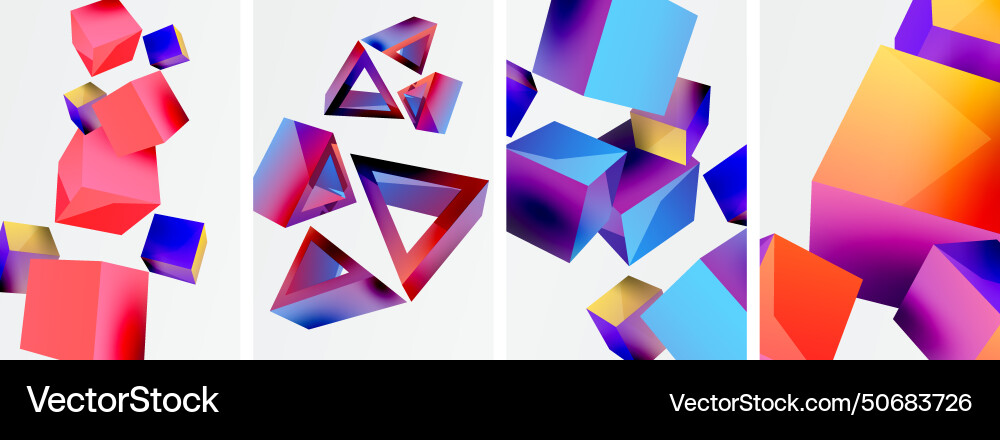 Composition of 3d cubes and other geometric Vector Image