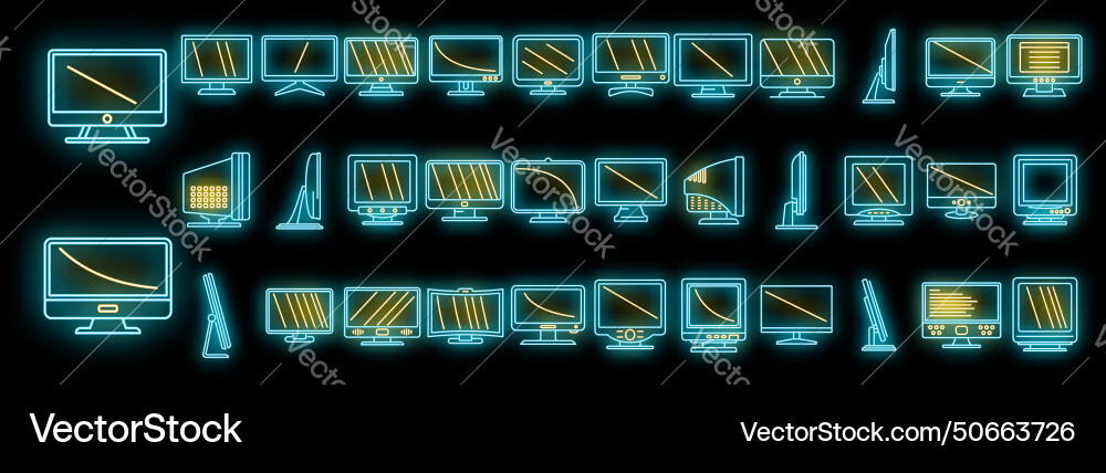 Monitor icons set neon Royalty Free Vector Image
