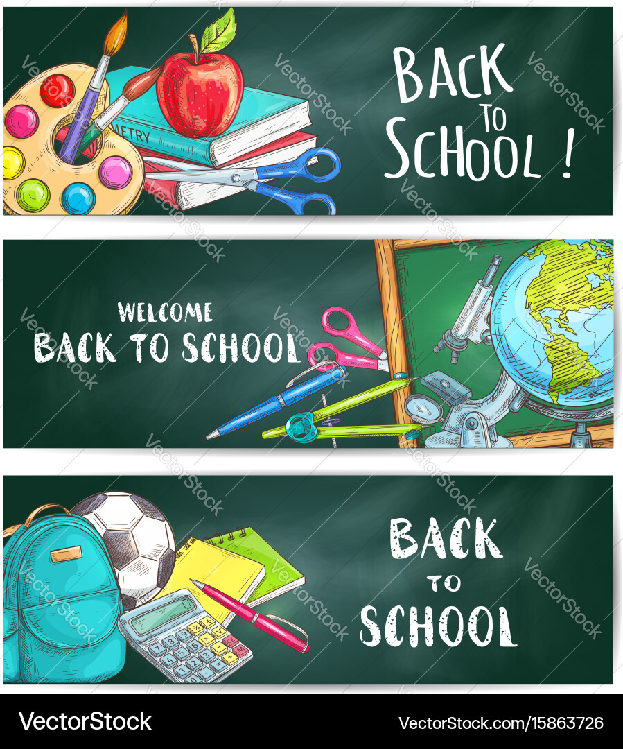 School Supplies Banner Set – Royalty-Free Vector | VectorStock