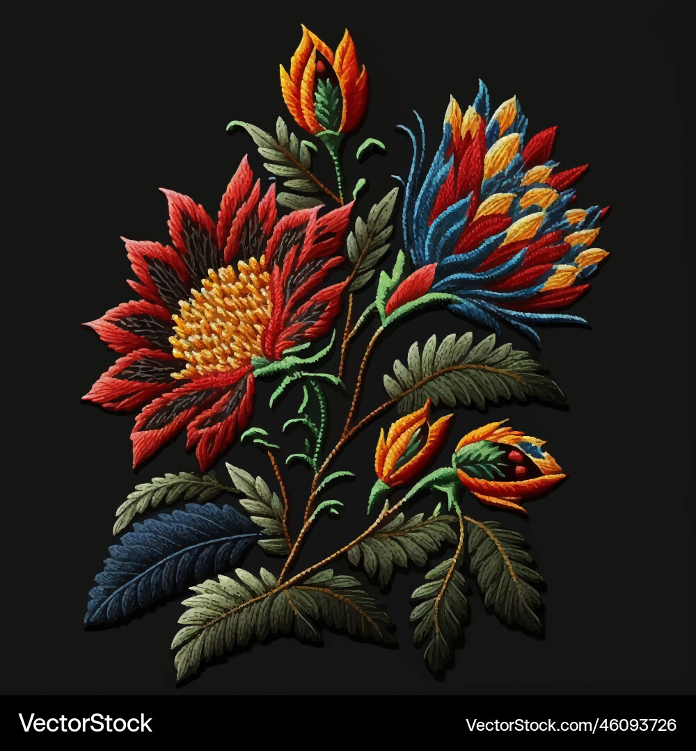 Tapestry colorful flowers branch leaves pattern Vector Image