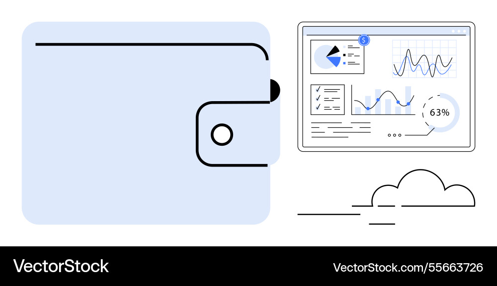 Wallet and digital analytics dashboard represent Vector Image