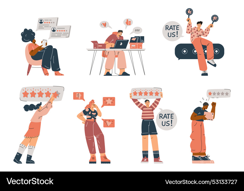 Characters giving feedback set Royalty Free Vector Image